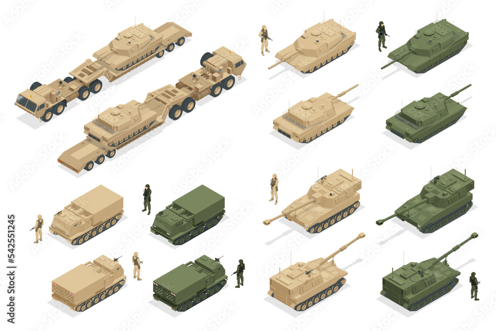 Isometric Military war set, Multiple Launch Rocket System, armored ...