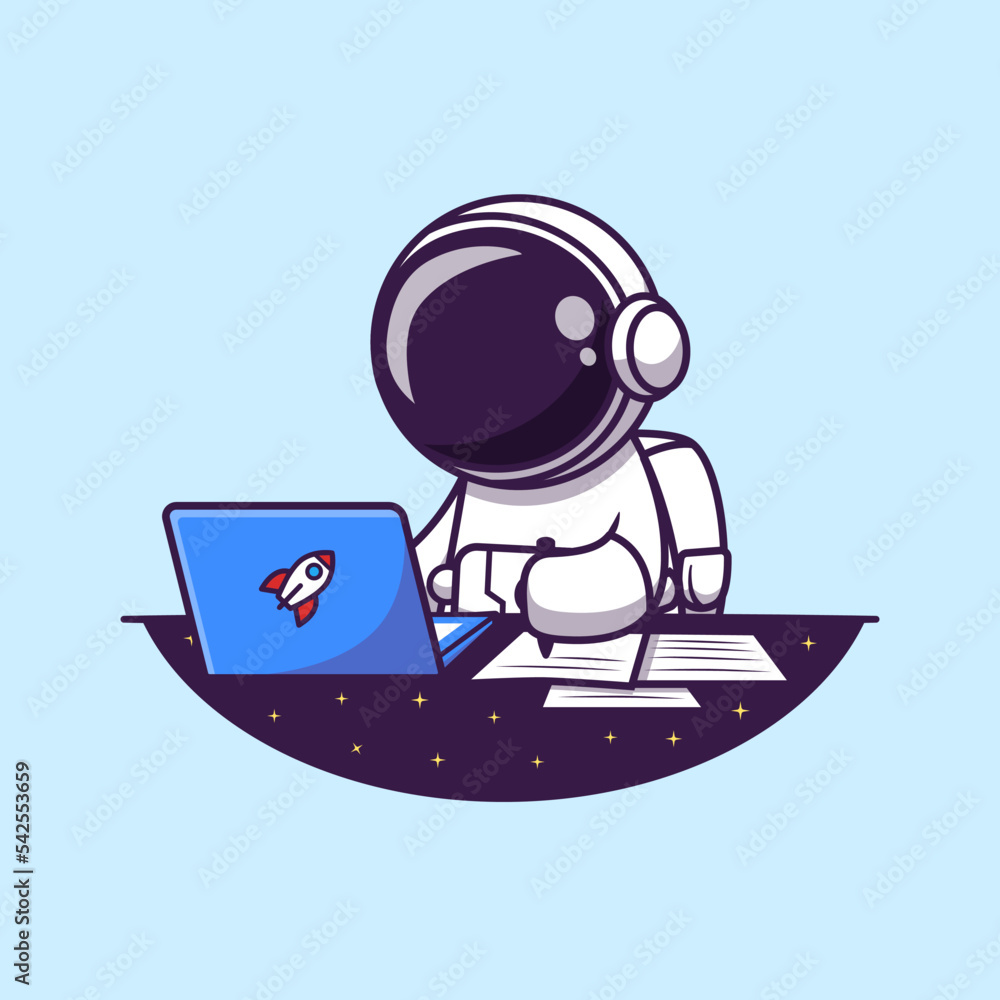 Astronaut Working On Laptop And Writing Cartoon Vector Icon ...