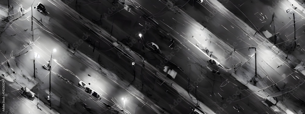 The city street is dark and cold. The only light comes from the lamps ...