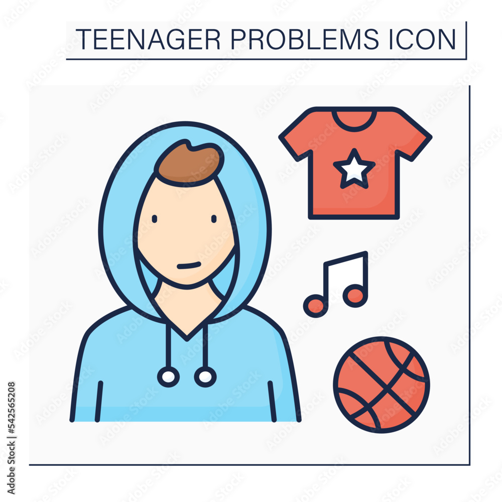 Self-expression color icon.Teen try to express personality. Wear ...