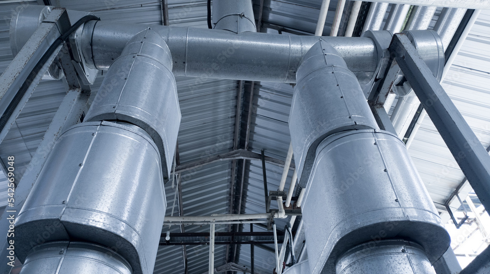 Pipe line water cold instalation in cooling factory. Stock Photo ...