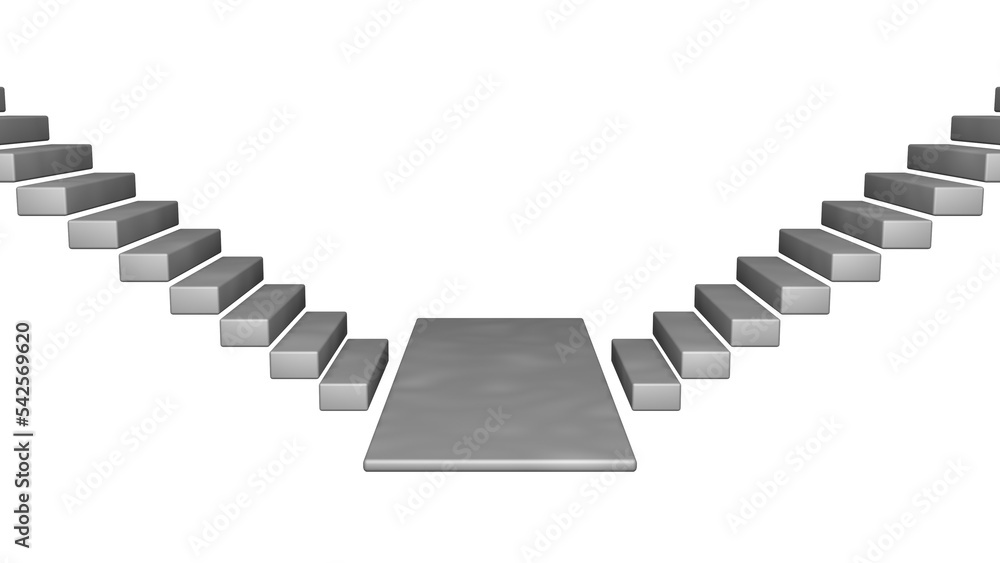 Stairs with smooth surface texture and rectangular platform at base ...