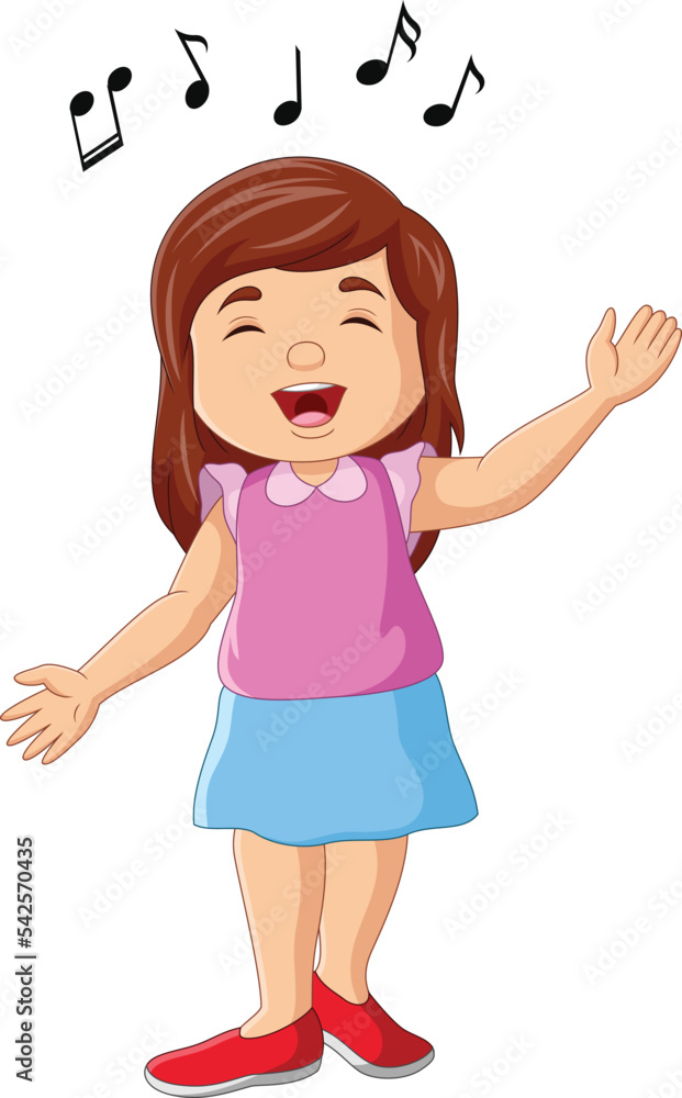 Cute little girl cartoon singing Stock Vector | Adobe Stock