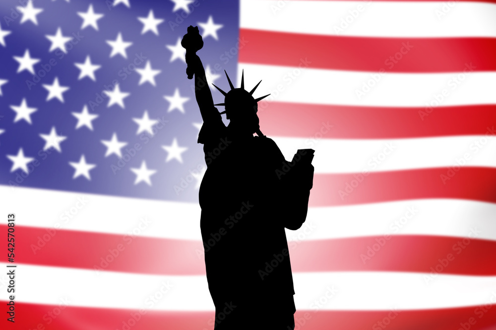 United States of America. Statue of Liberty silhouette. Developing ...