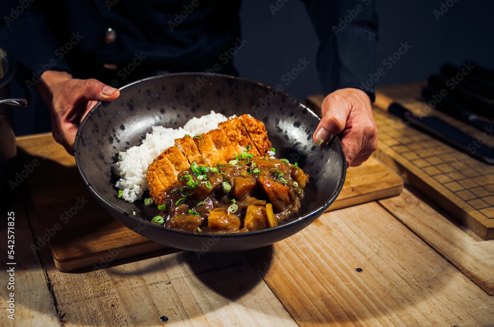 Japanese chicken katsu curry rice, deep fried breast chicken fillet ...
