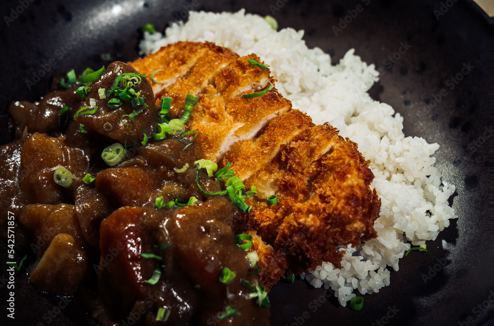 Japanese chicken katsu curry rice, deep fried breast chicken fillet ...