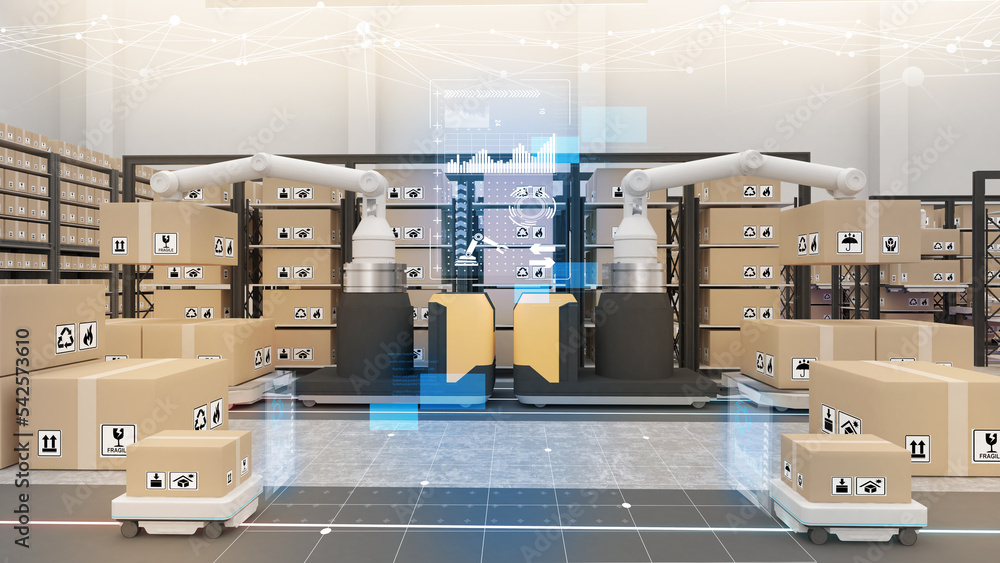 Warehouse management with automated robotics,The transport vehicle uses ...