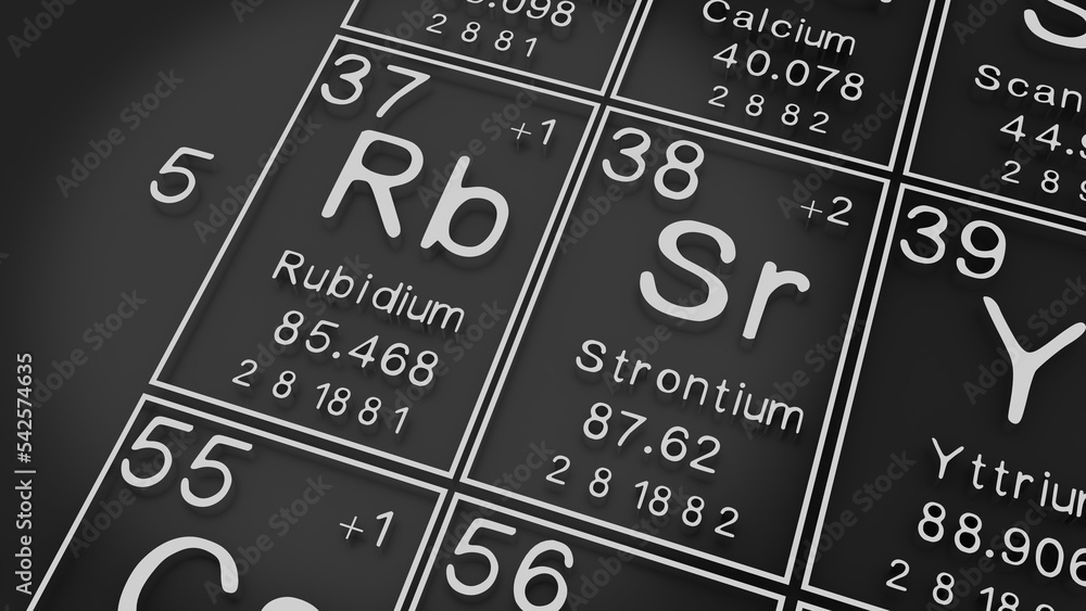 Rubidium, Strontium on the periodic table of the elements on black ...