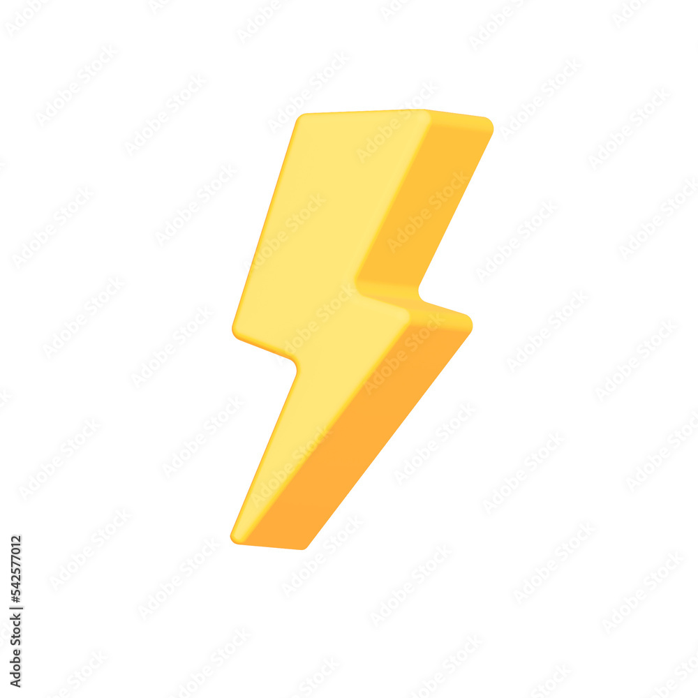 Yellow thunder bolt 3D icons on white background. Simple flash ...
