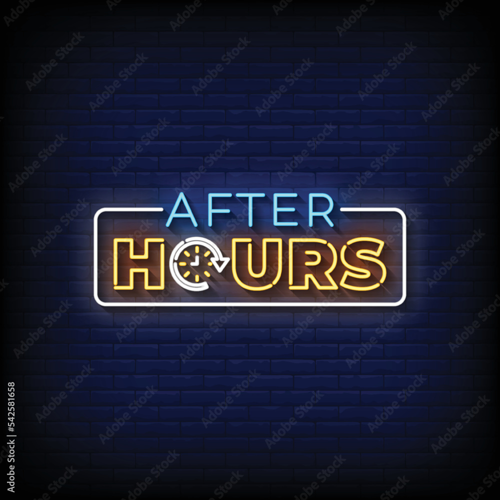 Neon Sign after hours with brick wall background vector Stock Vector ...