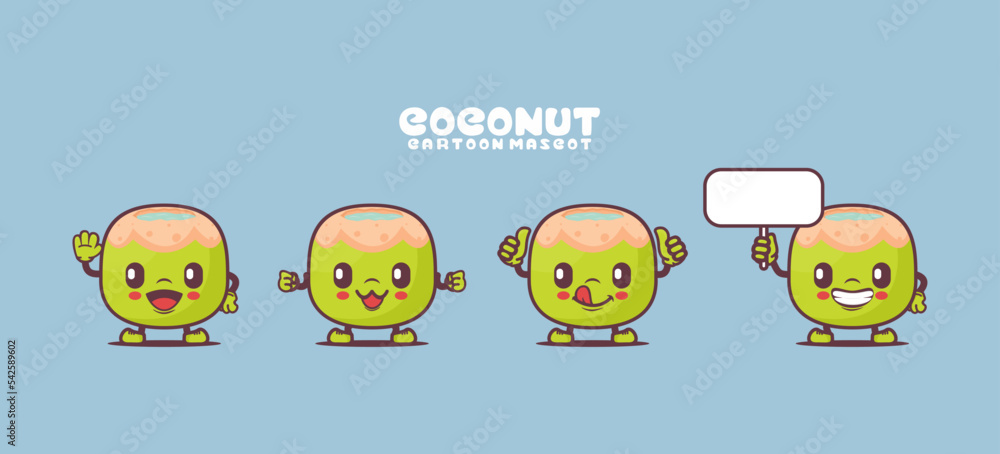 green coconut cartoon mascot. fresh fruit vector illustration Stock ...