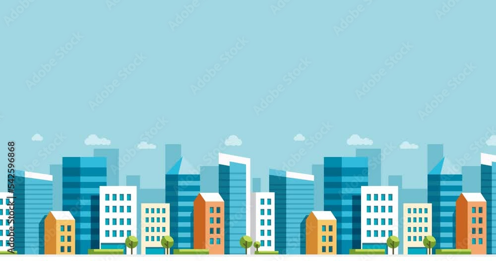 blue cute little cartoon urban building background animation under the ...