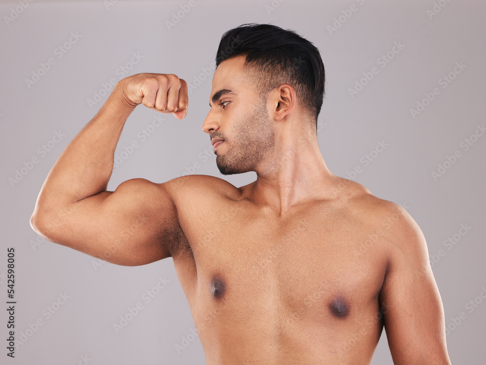 Muscle, arm and man strong from training for health, goal and body ...