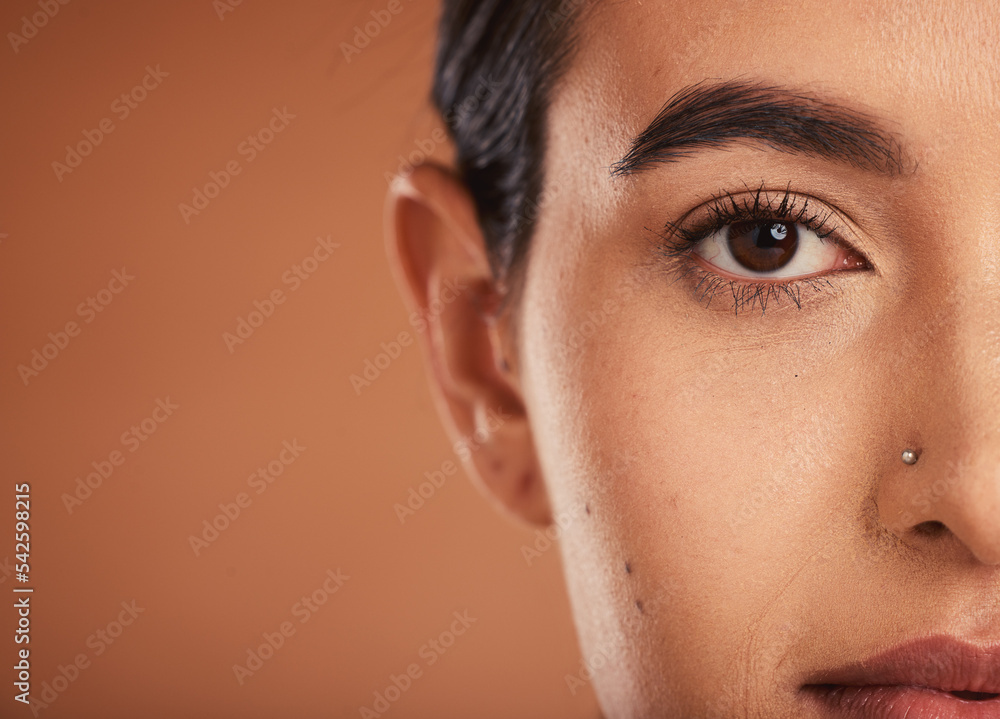 Foto de Beauty, makeup and mockup portrait of woman with luxury facial ...