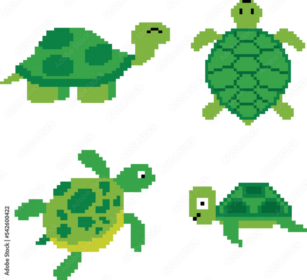 turtle Pixel Art isolated on white Background. bit icon. Vector ...