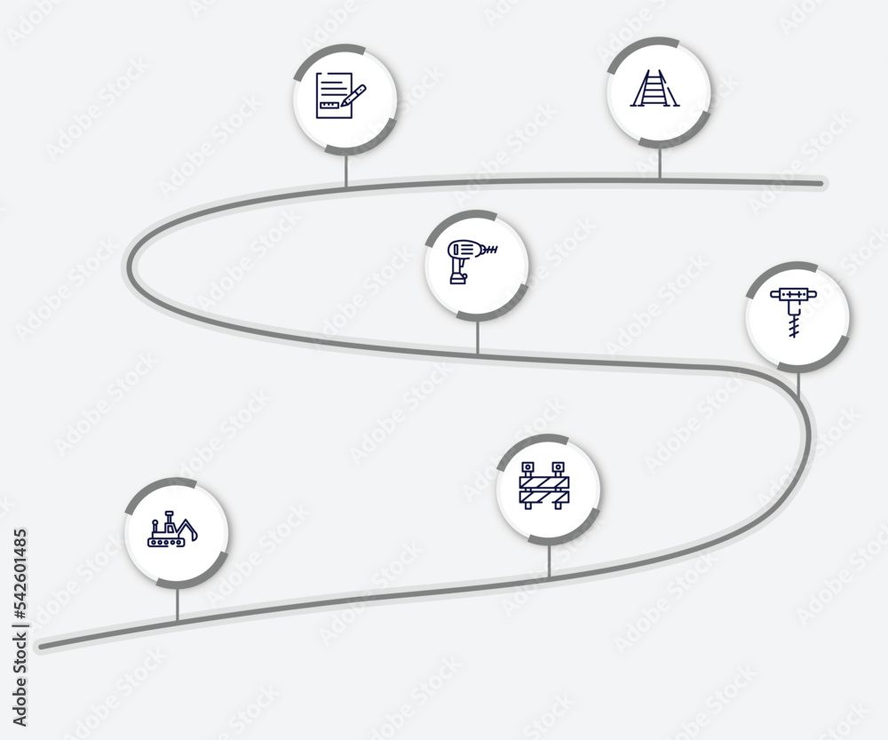 infographic element with hand drawn construction outline icons ...