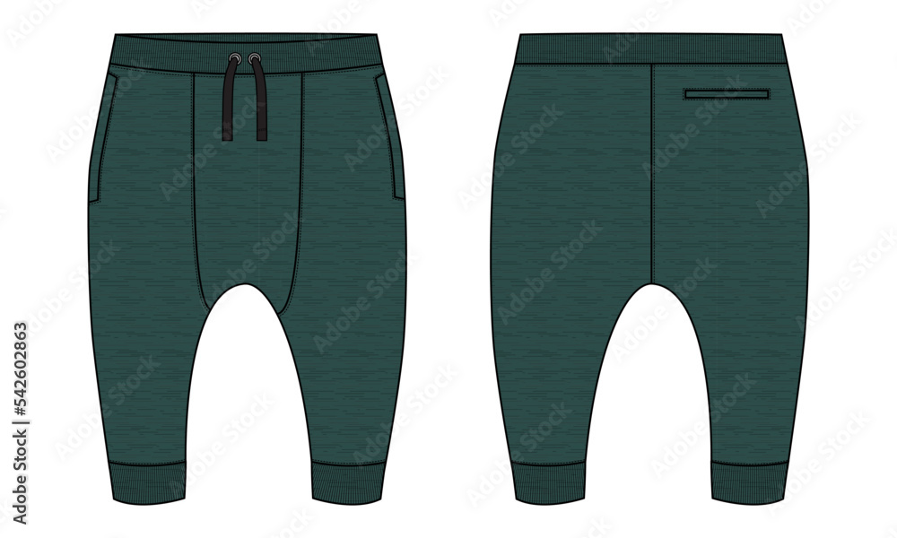 Cotton fleece fabric sweatpants technical fashion flat sketch vector ...