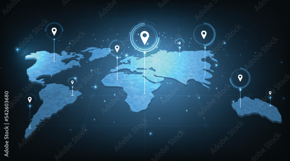 Concept image of GPS positioning system in the global.Image pin GPS on world map.vector ...
