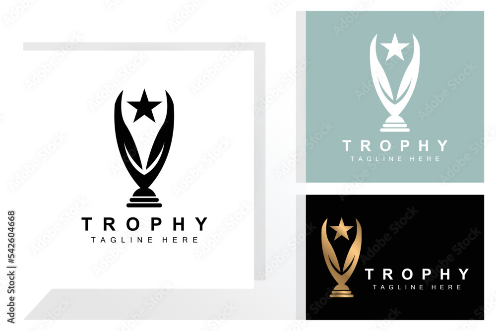 Trophy Logo Design, Award Winner Championship Trophy Vector, Success ...