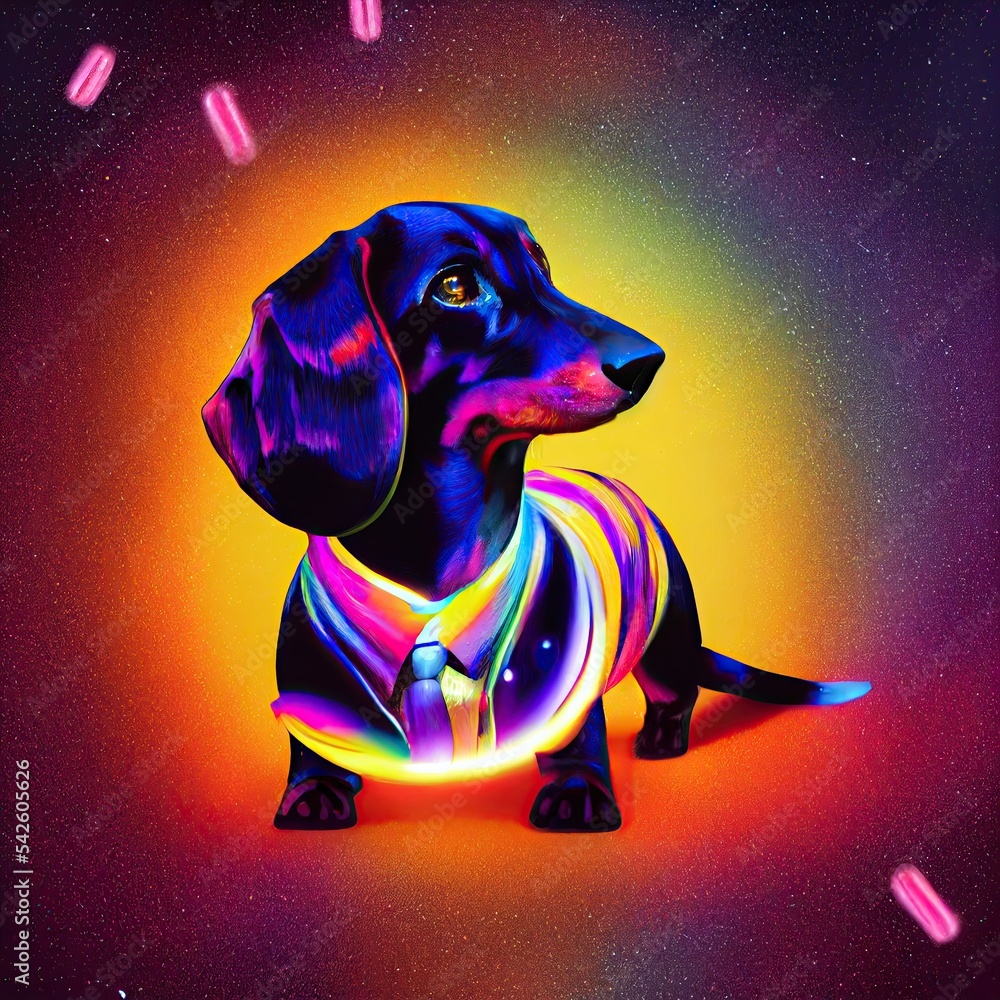 Cute colorful abstract dog portrait illustration, 2D character ...