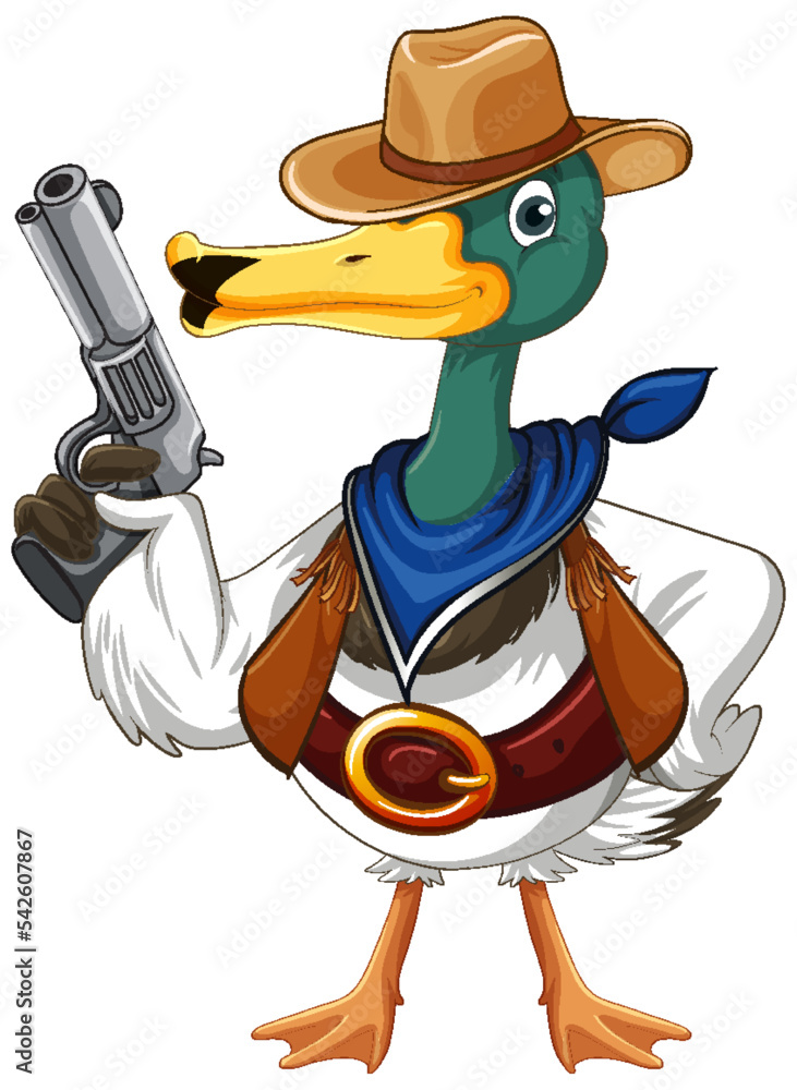 Cartoon duck wearing cowboy costume Stock Vector | Adobe Stock