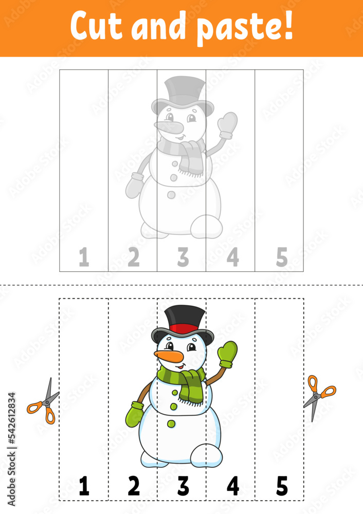 Learning numbers 1-5. Cut and glue. cartoon character. Education ...