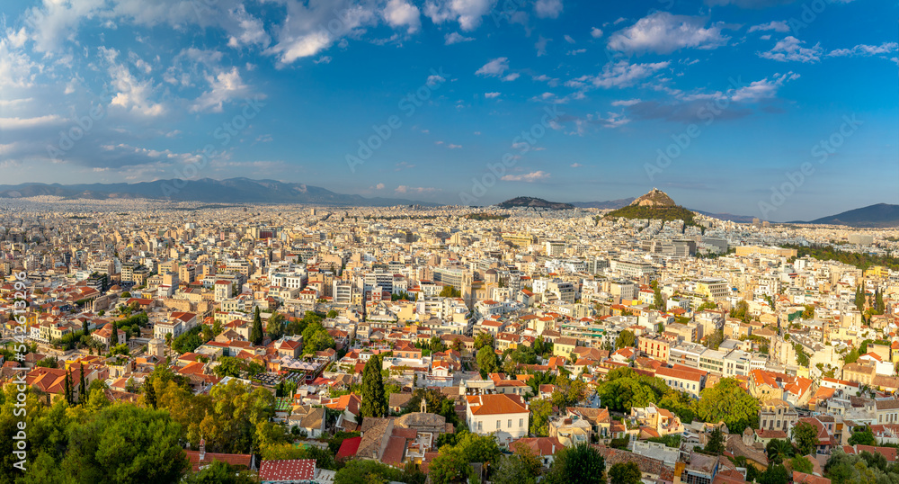 Panorama of Athens, view of Lycabettus mount from Acropolis foot ...