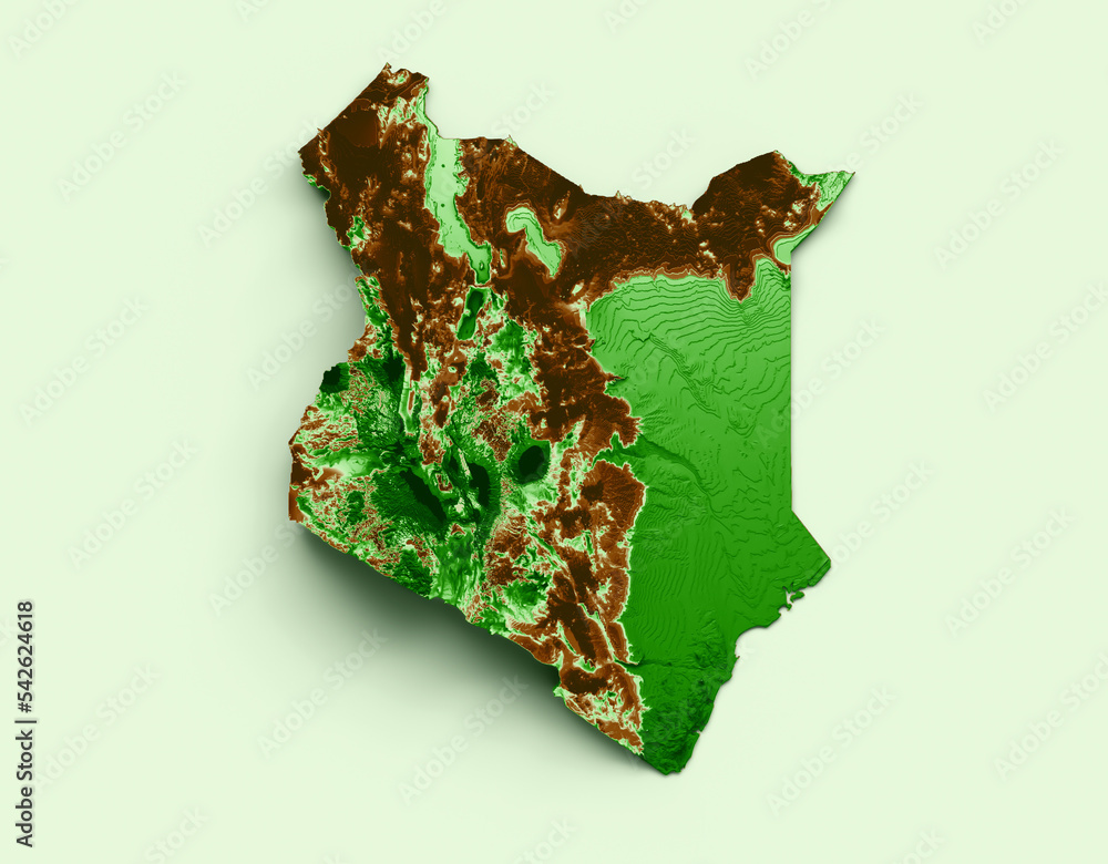 Kenya Topographic Map 3d realistic map Color 3d illustration Stock ...