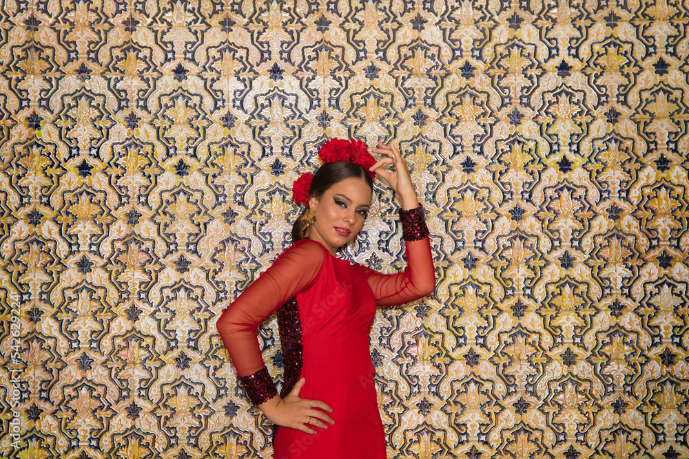 Beautiful teenage woman dancing flamenco doing different flamenco dance ...