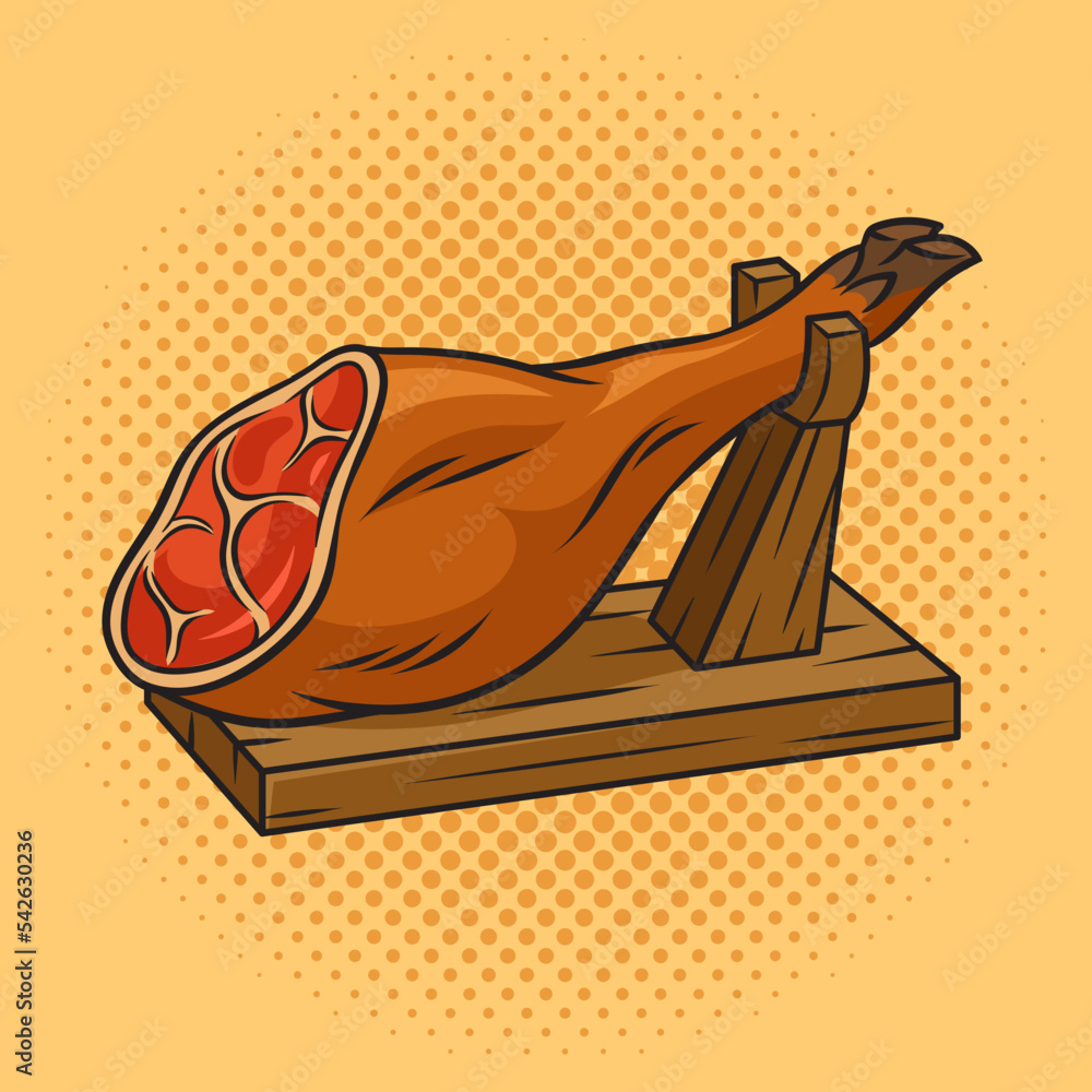 Jamon ham pork pig leg dry cured pinup pop art retro vector ...
