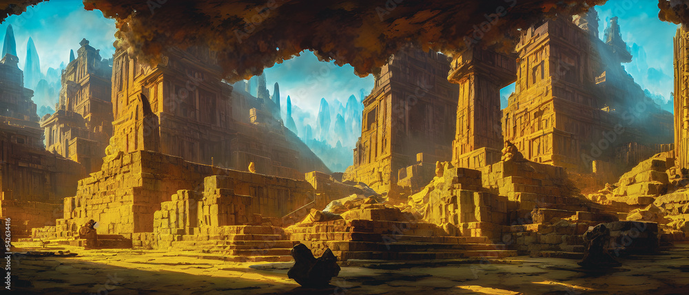 Artistic concept illustration of a historical temple, background ...