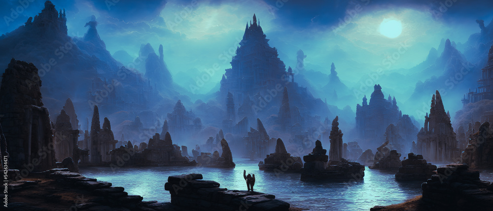 Artistic concept illustration of a historical temple, background ...