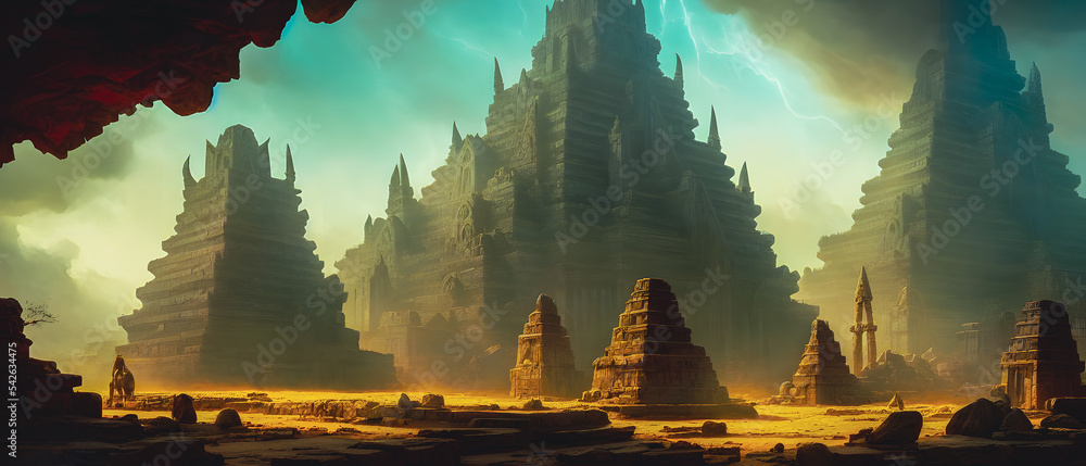 Artistic concept illustration of a historical temple, background ...