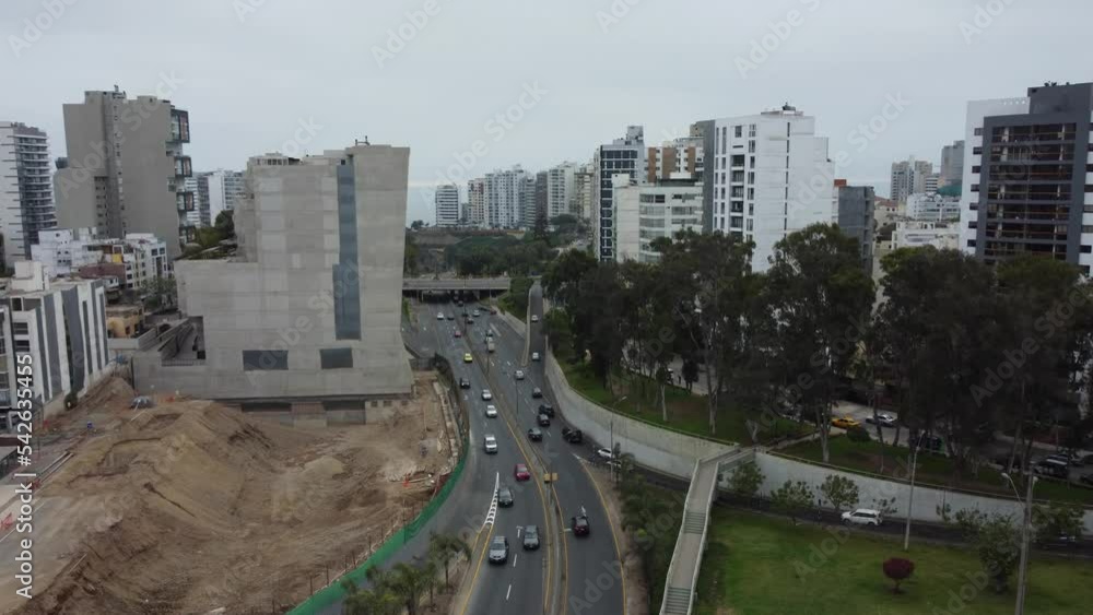 Drone video of Lima, Peru. Drone ascends above residential tall ...
