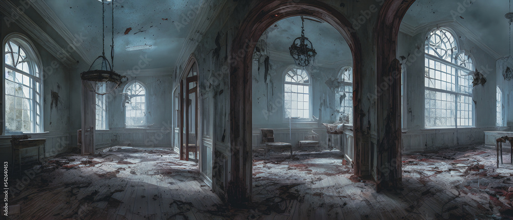 Artistic concept illustration of a scary asylum , background ...