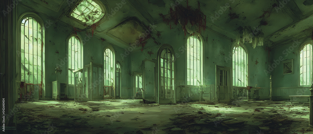 Artistic concept illustration of a scary asylum , background ...