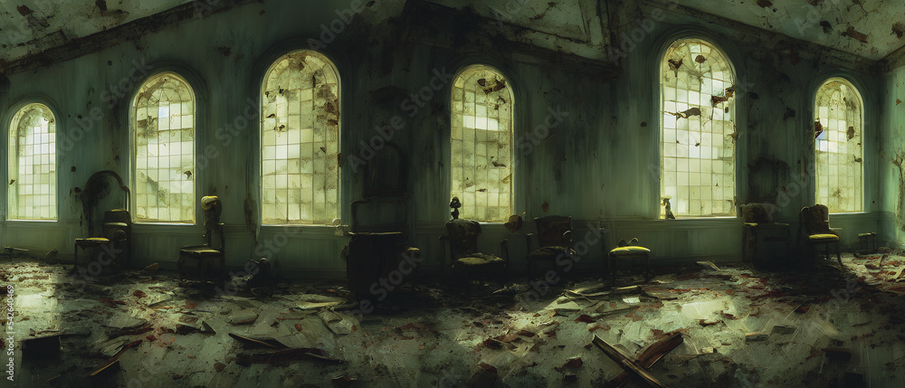 Artistic concept illustration of a scary asylum , background ...