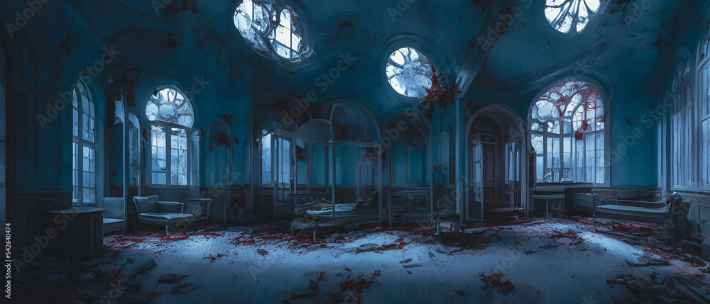 Artistic concept illustration of a scary asylum , background ...