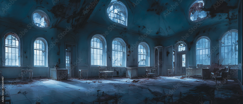 Artistic concept illustration of a scary asylum , background ...