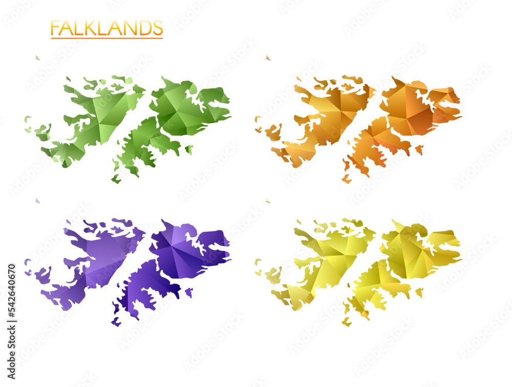 Set of vector polygonal maps of Falklands. Bright gradient map of ...