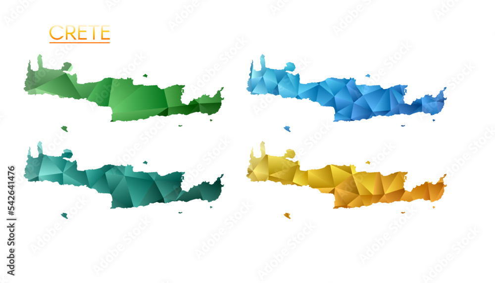 Set of vector polygonal maps of Crete. Bright gradient map of island in ...
