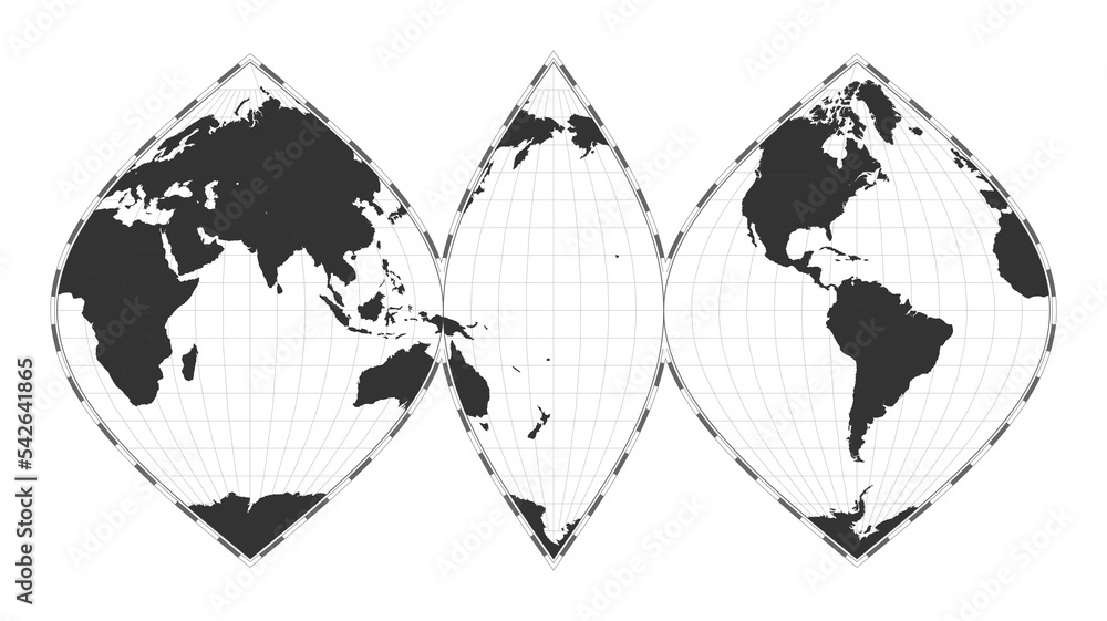 Vector world map. Interrupted sinusoidal projection. Plan world ...