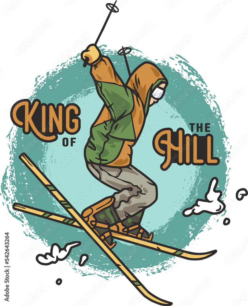 A skier descends a snowy mountain. A winter extreme active sport. A ...