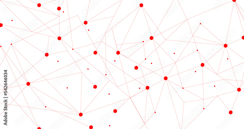 Red network. Abstract connection on white background. Network technology background with dots ...
