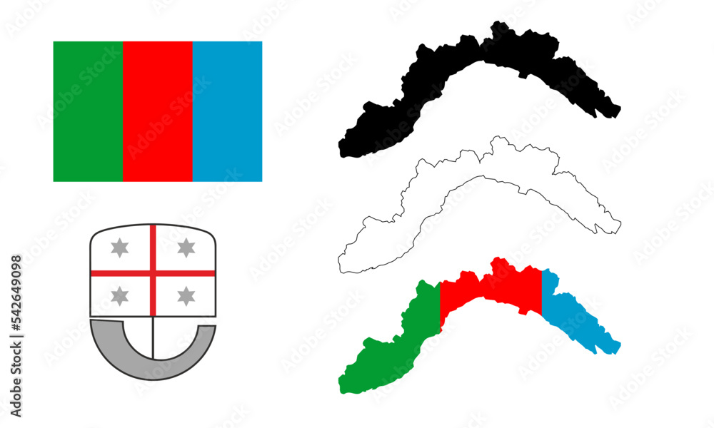 Illustrazione vettoriale silhouette regione Liguria, stemma effigie ...