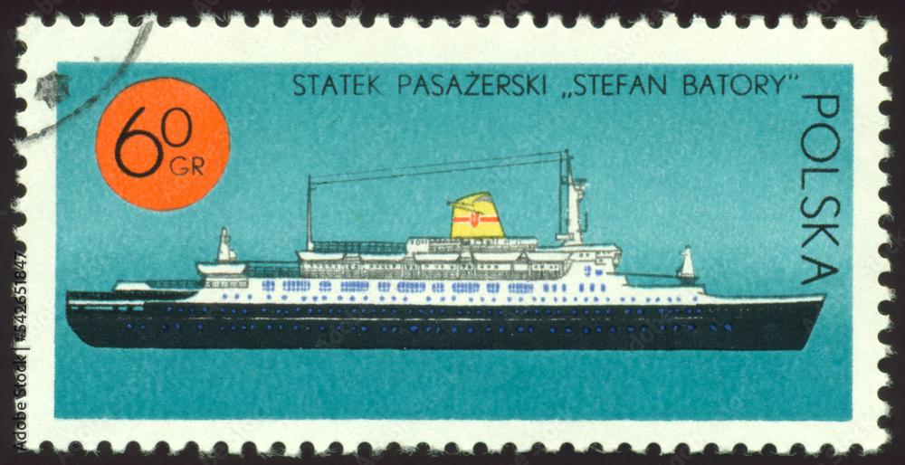 Vintage postage stamp. Passenger ship an "Stefan Batory". Stock Photo ...