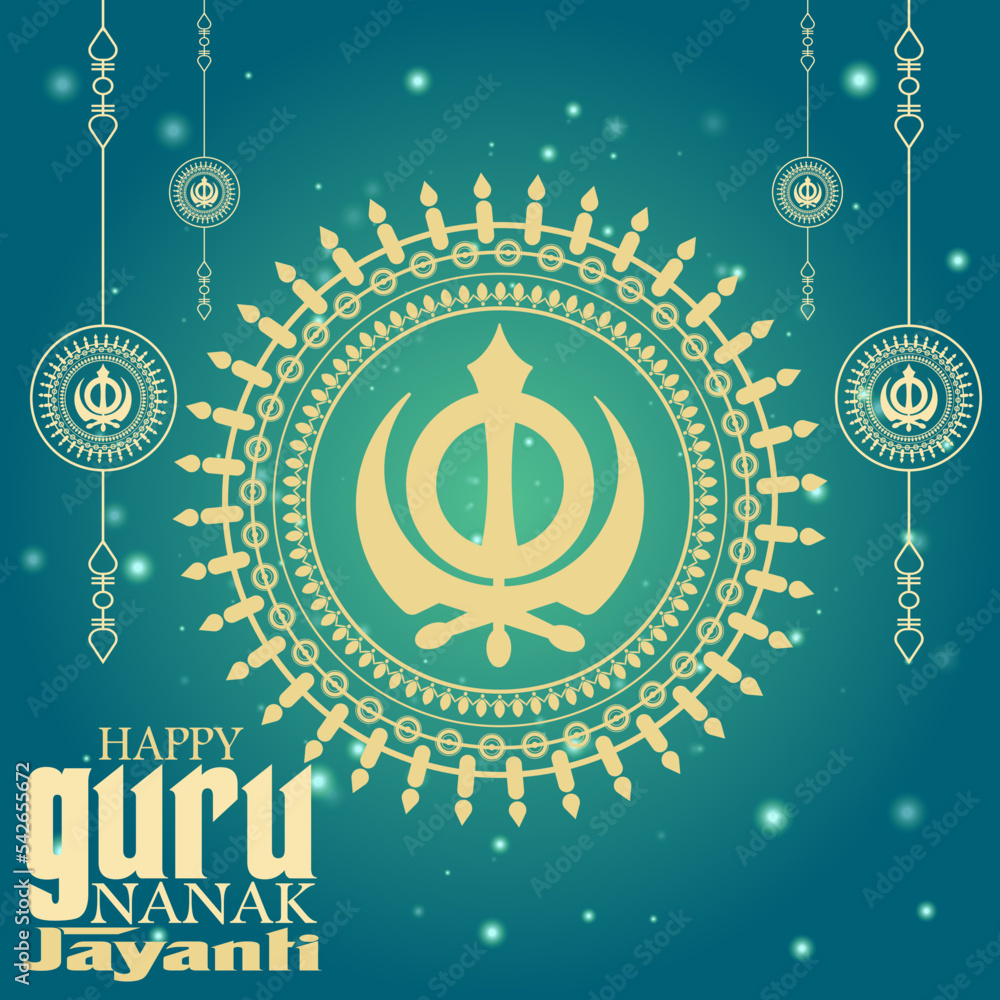Sikh Symbol,Guru Nanak Jayanti celebration greetings card. Stock Vector ...