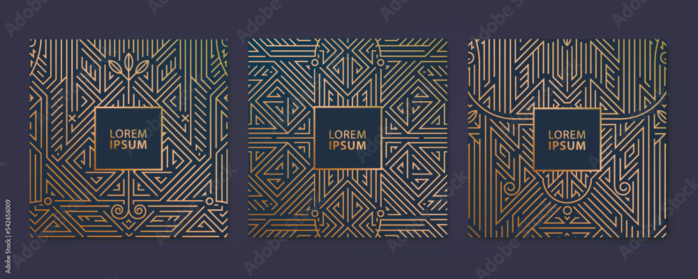 Vector set of luxury line cover templates, square line art deco ...