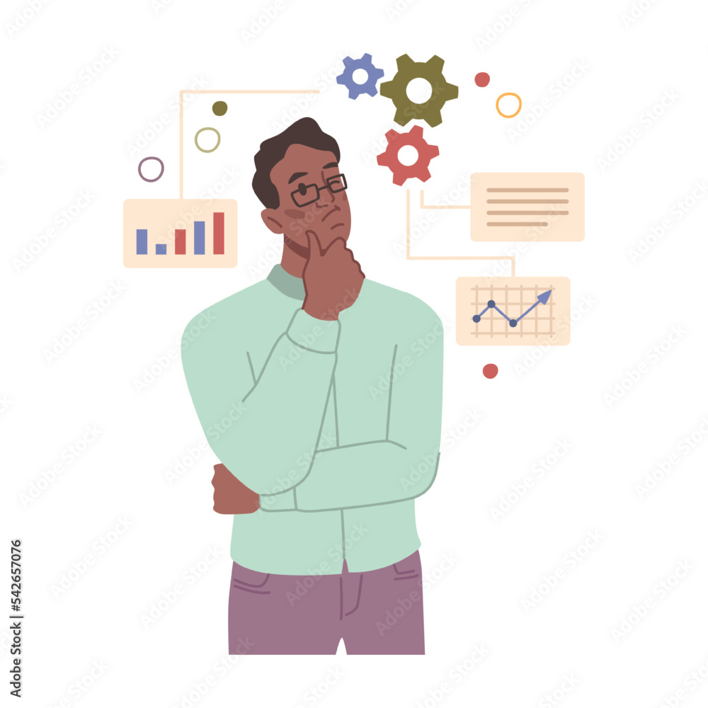 Theoretical type of thinking, isolated man with mindset. Male personage ...