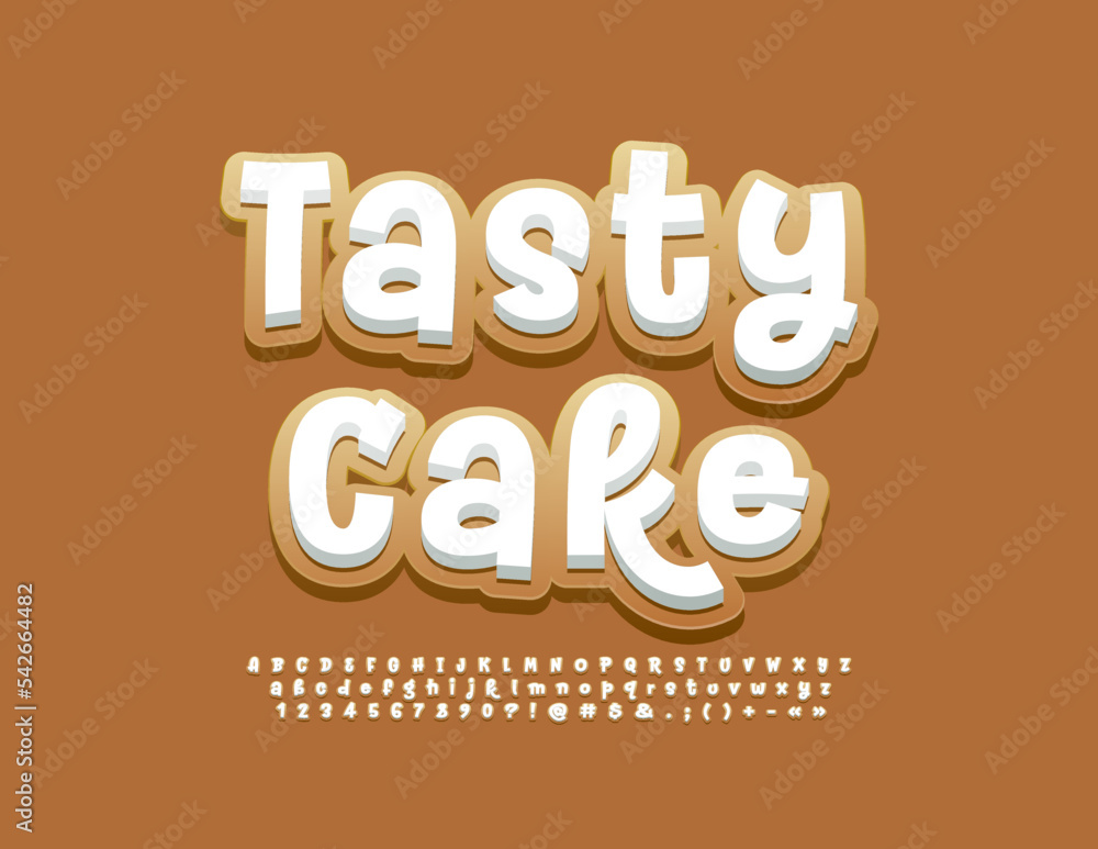 Vector creative poster Tasty Cake. Funny handwritten Font. Bright ...
